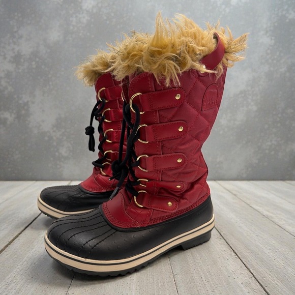 Sorel | Shoes | Sorel Joan Of Arc Red Quilted Waterproof Snow Rain ...